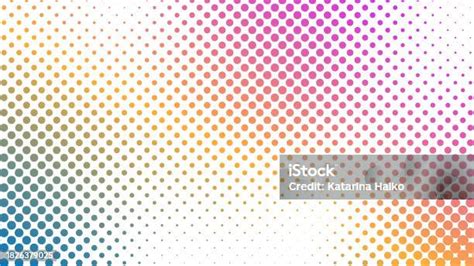 무작위로 흩어져있는 점이 있는 무지개 그라데이션 하프톤 색상의 벡터 수평 배경입니다 0명에 대한 스톡 벡터 아트 및 기타 이미지 0명 경사로 표지판 구 Istock