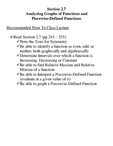 Section 27 Analyzing Graphs Of Functions And Piecewise Defined