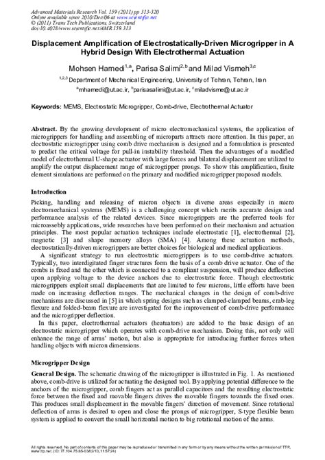 Pdf Displacement Amplification Of Electrostatically Driven Microgripper In A Hybrid Design