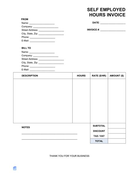Invoice For Work Hours Template