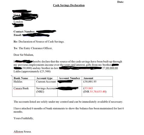 Uk Spouse Visa Declaration Of Source Of Cash Savings Rukvisa