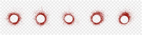 서클 레드 프레임 세트 투명한 배경에 추상적인 얼룩이 있다 더러운 잉크 라운드 테두리 컬렉션입니다 스프레이 질감이 있는 블랭크
