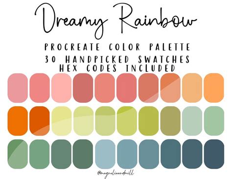 Dreamy Rainbow Procreate Color Palette 30 Color Swatches Rainbow Color Palette Canva Adobe