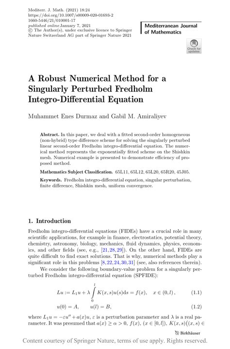 A Robust Numerical Method For A Singularly Perturbed Fredholm Integro Differential Equation