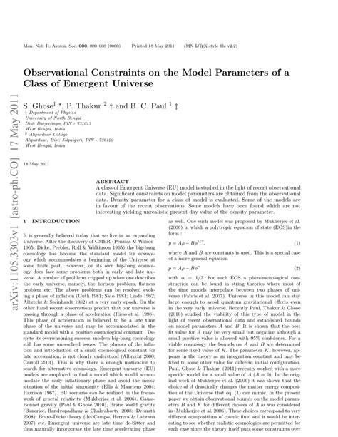 Pdf Observational Constraints On The Model Parameters Of A Class Of Emergent Universe