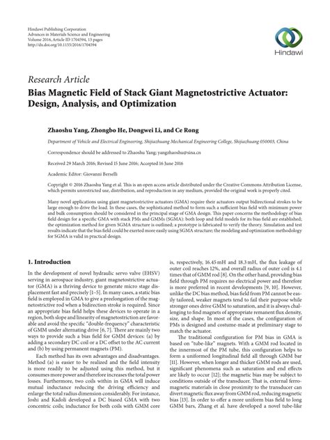Pdf Bias Magnetic Field Of Stack Giant Magnetostrictive Actuator Design Analysis And