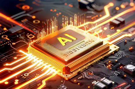Ai Microchip With Neon Lights On Motherboard High Tech Illustration Vibrant Digital Design