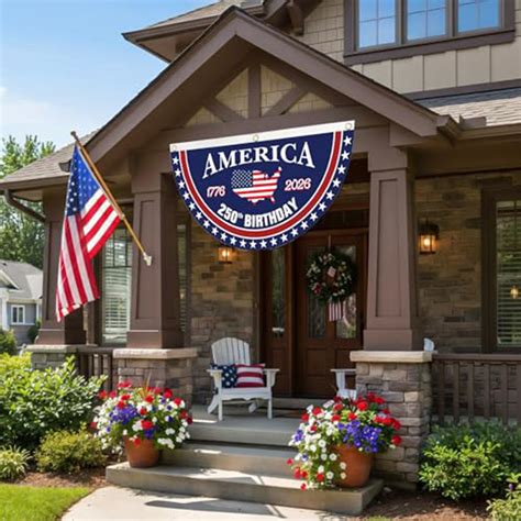 America 250th Birthday Fan Flag 35x18in Half Circle Banner With Us Map