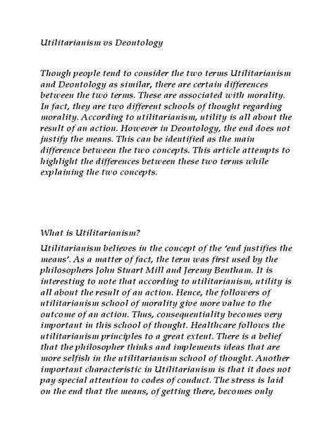 Differences Between Utilitarianism And Deontology Explained Pdf Utilitarianism John Stuart