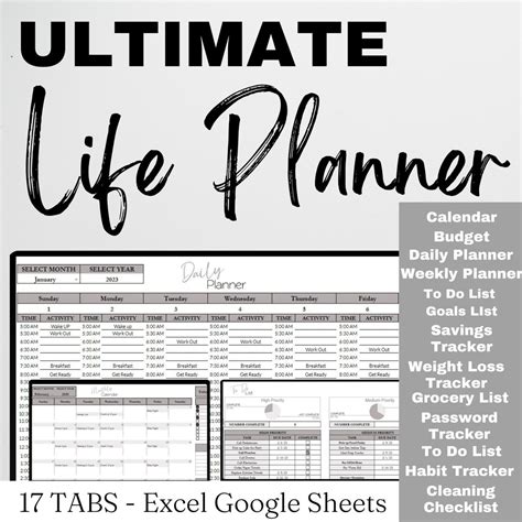 Daily Planner Excel Spreadsheet Editable Template Ultimate Life Planner Digital Template