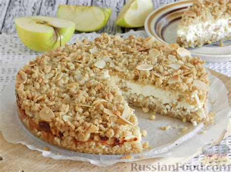 Рецепт Пирог из овсяных хлопьев с творогом и яблоками на