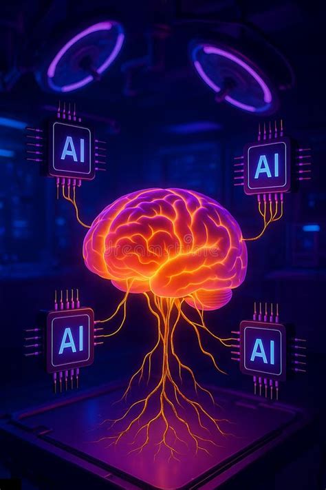 Artificial Intelligence Glowing Brain And Neural Network Stock