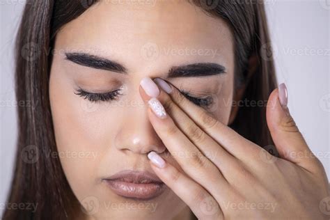 Don T Touch Your Face Girl Rubbing Her Eye With Dirty Hands Precautions Avoid Touching Your