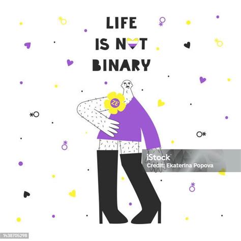 젠더 퀴어와 논바이너리 사람들의 개념 Lgbt 권리와 다양성 글자 평면 벡터 동기 부여 인용문 및 Nb 색상과 기호가 있는 그림 자부심과 인식 Lgbt 프라이드의 달에 대한