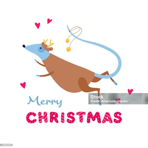 벡터 귀여운 평면 마우스 캐릭터 일러스트 크리스마스 기호 개념입니다 하트와 메리 크리스마스 텍스트순록 의상회색 쥐 배너 포스터 인사말 카드 초대에 대한 디자인 요소 벡터에