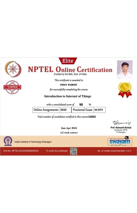 vinay kumar on linkedin iot nptel topperformer