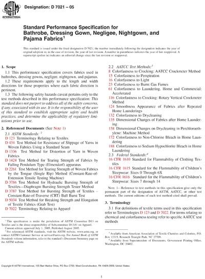 ASTM D7021 05 Standard Performance Specification For Bathrobe Dressing Gown Negligee