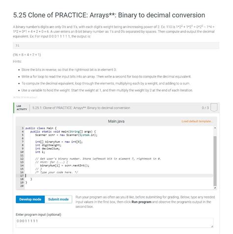 solved 5 25 clone of practice arrays binary to