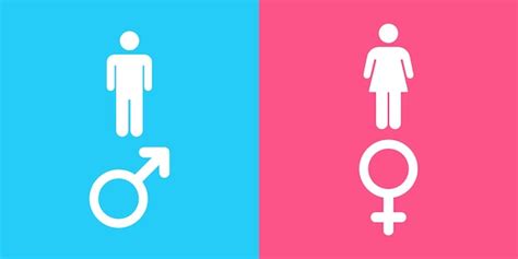 분홍색과 파란색 배경에 남성과 여성 기호 성별 기호 화장실 아이콘입니다 프리미엄 벡터