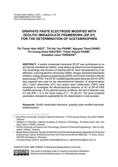 Pdf Graphite Paste Electrode Modified With Zeolitic Imidazolate Framework Zif 67 For The