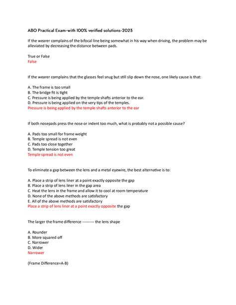 Solution Abo Practical Exam With 100 Verified Solutions 2023 Studypool