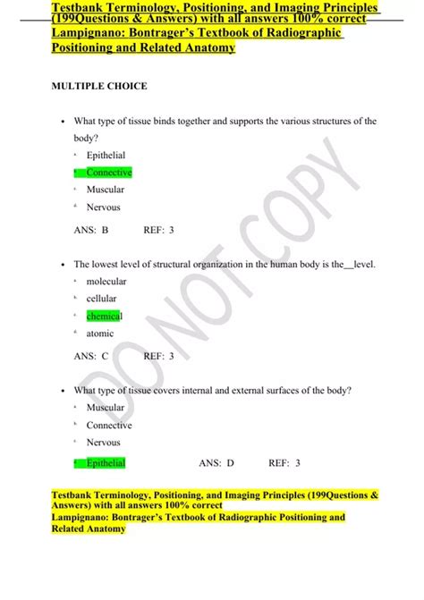 Testbank Terminology Positioning And Imaging Principles 199questions And Answers With All