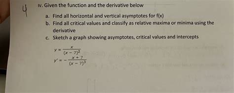 Solved Iv ﻿given The Function And The Derivative Belowa