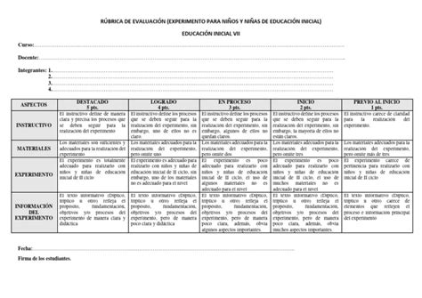 Rúbrica Para Evaluar Experimento Pdf Aprendizaje