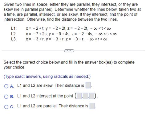 Solved Given Two Lines In Space Either They Are Parallel
