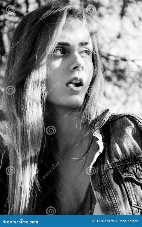 Pretty Young Woman Licking Oneself Stock Image Image Of Cold Hair