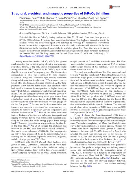 Pdf Structural Electrical And Magnetic Properties Of Srruo3 Thin Films