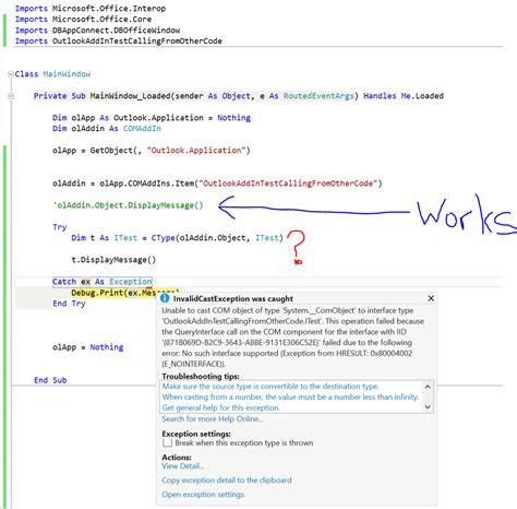 Office Addins Casting Issue When Attempting To Call Code In A Vsto