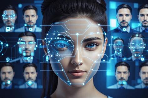 Premium Photo Facial Recognition Technology Scan And Detect People Face For Identification