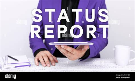 Hand Writing Sign Status Report Business Showcase Update Summary Of