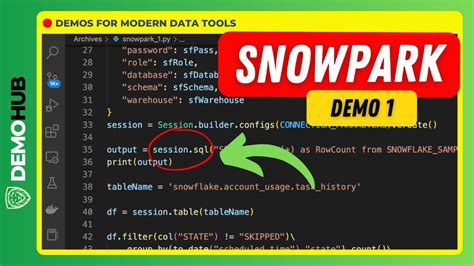 snowpark demo creating and working with a session in snowflake snowpark python demohub dev