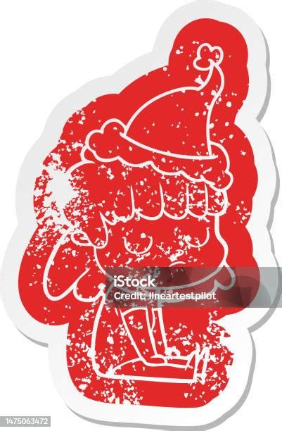 산타 모자를 쓴 무관심한 여자의 기발한 만화 고민 스티커 낙서 드로잉에 대한 스톡 벡터 아트 및 기타 이미지 낙서 드로잉 눈 신체 부분 닫은 Istock