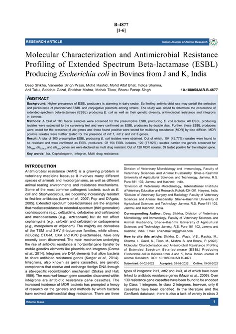Pdf Molecular Characterization And Antimicrobial Resistance Profiling