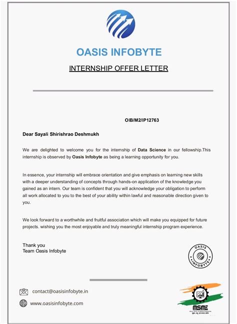 Sayali Deshmukh On Linkedin Datascience Internship Oasisinfobyte