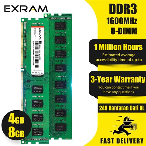 Local 24H EXRAM DDR3 RAM Desktop 8GB 4GB 1600Mhz U DIMM PC3 12800 240Pins 1 5V Gaming Memory