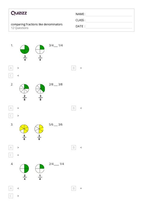 50 Comparing Fractions With Unlike Denominators Worksheets For 3rd Class On Quizizz Free