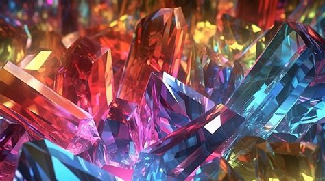 유리 결정과 프리즘을 통해 굴절된 색상 스펙트럼 광선의 추상 3d 그림 무지개 빛 프리즘 효과 프리즘 배경 일러스트 및