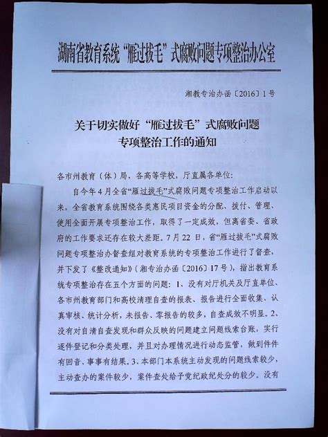 关于切实做好“雁过拔毛”式腐败问题专项整治工作的通知 岳阳市教育体育局