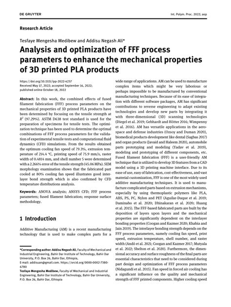PDF Analysis And Optimization Of FFF Process Parameters To Enhance The Mechanical Properties
