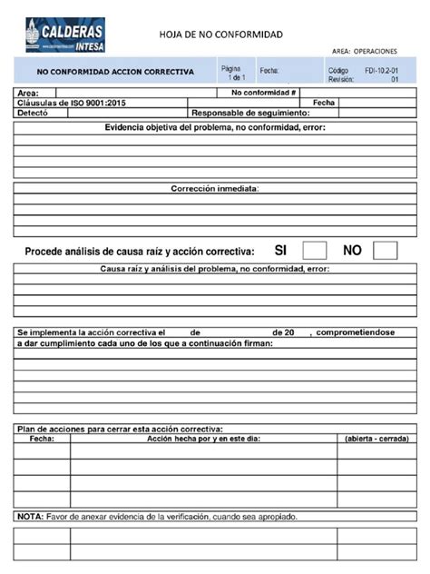 Formato De No Conformidad Pdf