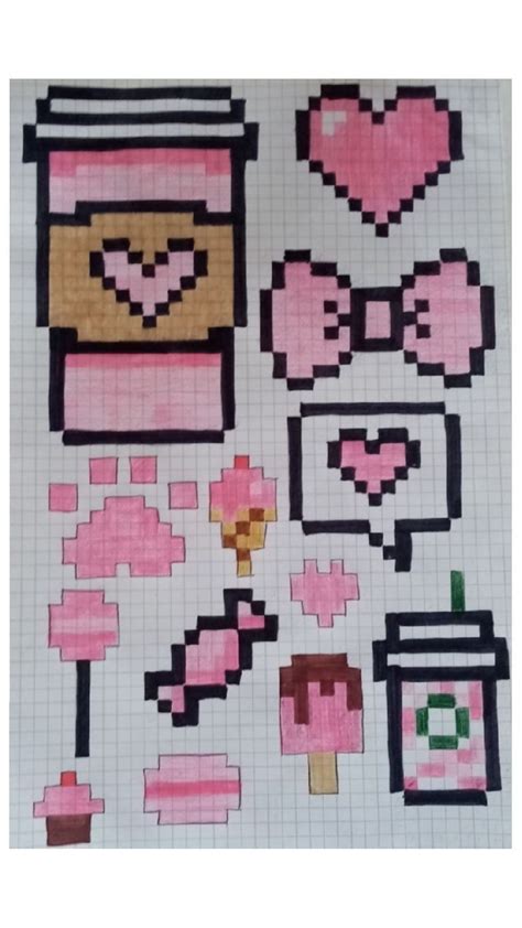 розовые рисуночки по клетками в 2025 г Эскизы открыток Чертежи