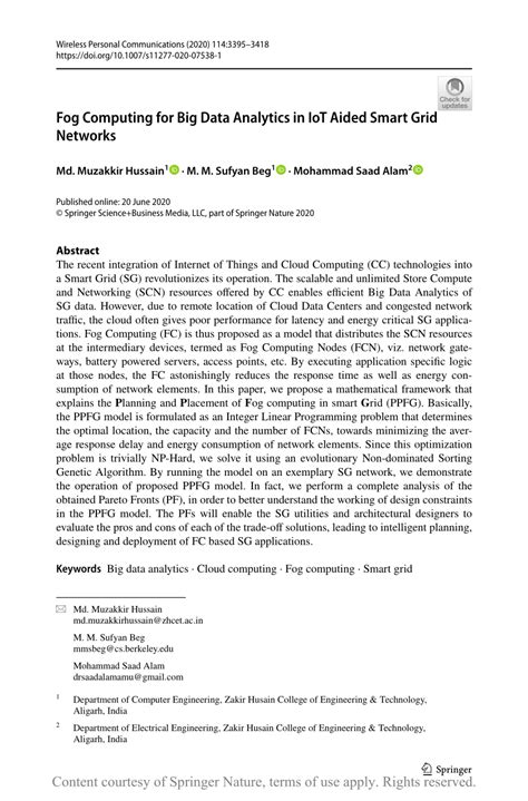 Fog Computing For Big Data Analytics In Iot Aided Smart Grid Networks Request Pdf