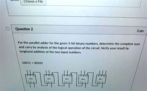 Question 2 5 Pts For The Parallel Adder For The Given 5 Bit Binary Numbers Determine The