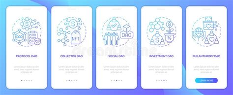 Types Of Daos Blue Gradient Onboarding Mobile App Screen Stock Illustration Illustration Of