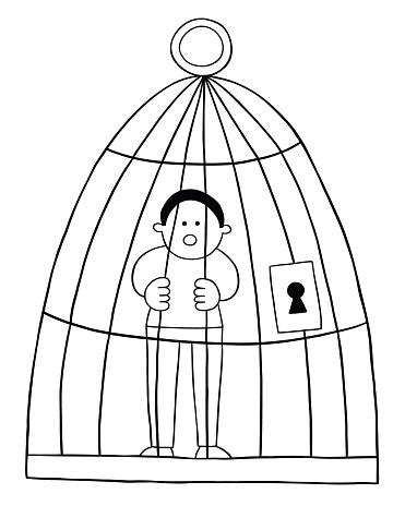Cartoon Man Trapped In A Cage Vector Illustration Stock Illustration