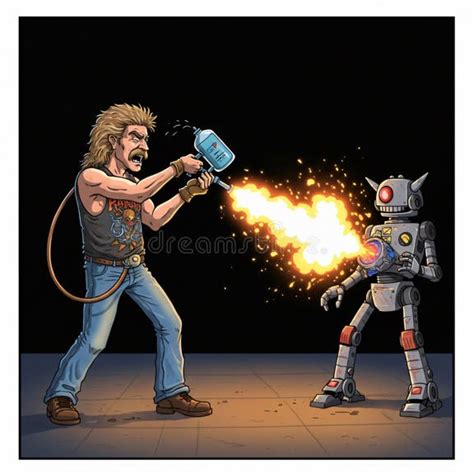 Man With Flamethrower Versus Robot Generated Using Ai Stock Illustration Illustration Of
